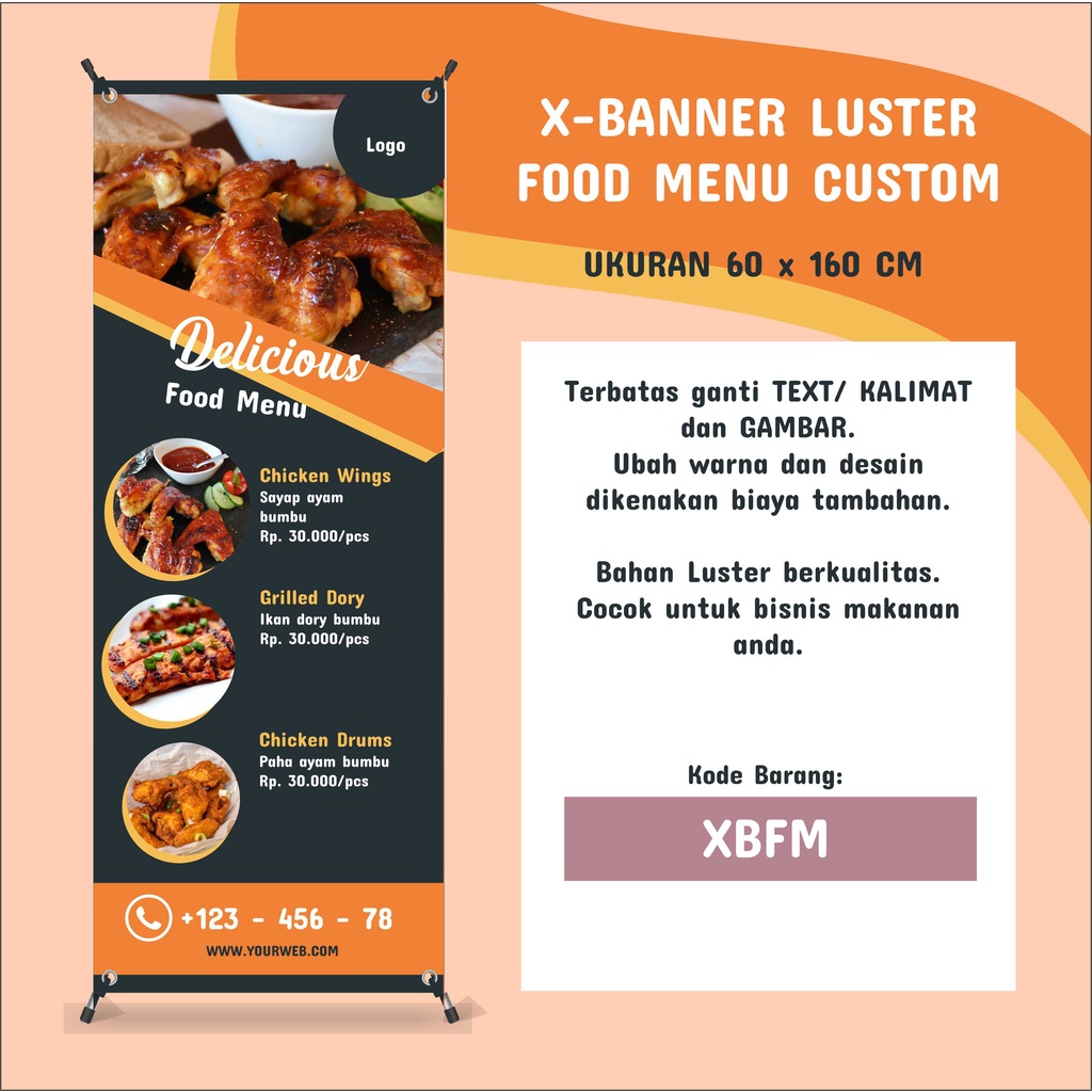 Jual X-Banner Luster Ukuran 60 x 160 CM Menu Makanan / Food Menu Custom ...