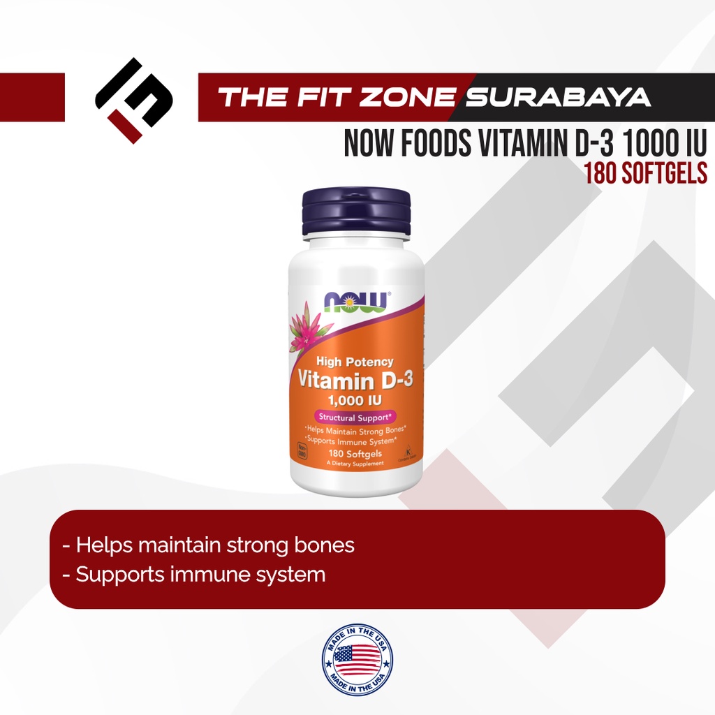 Jual NOW Foods Vitamin D-3 1000 IU 180 Softgels Vitamin D3 Tambahan Kadar 1000 IU | Shopee Indonesia