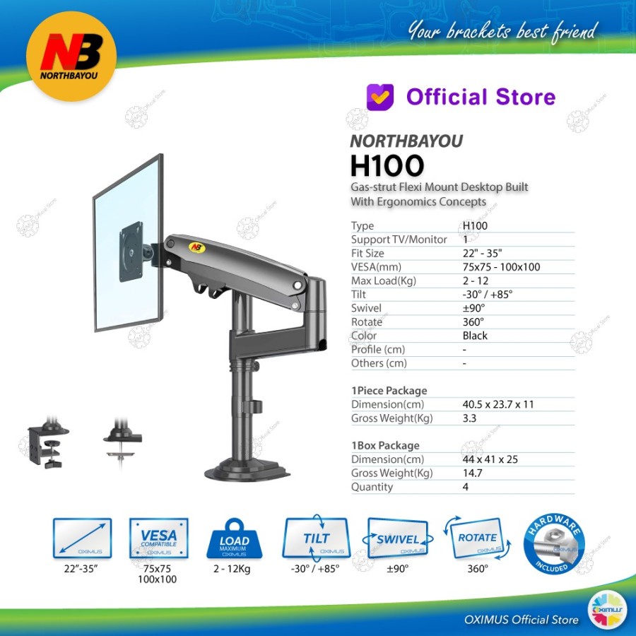 Jual NORTH BAYOU NB H100 TILT SWIVEL ROTATE - BRACKET TV LCD MONITOR ...