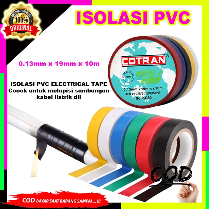 Jual ISOLASI PVC ELECTRICAL TAPE / SOLASI KABEL LISTRIK WARNA 10 METER ...