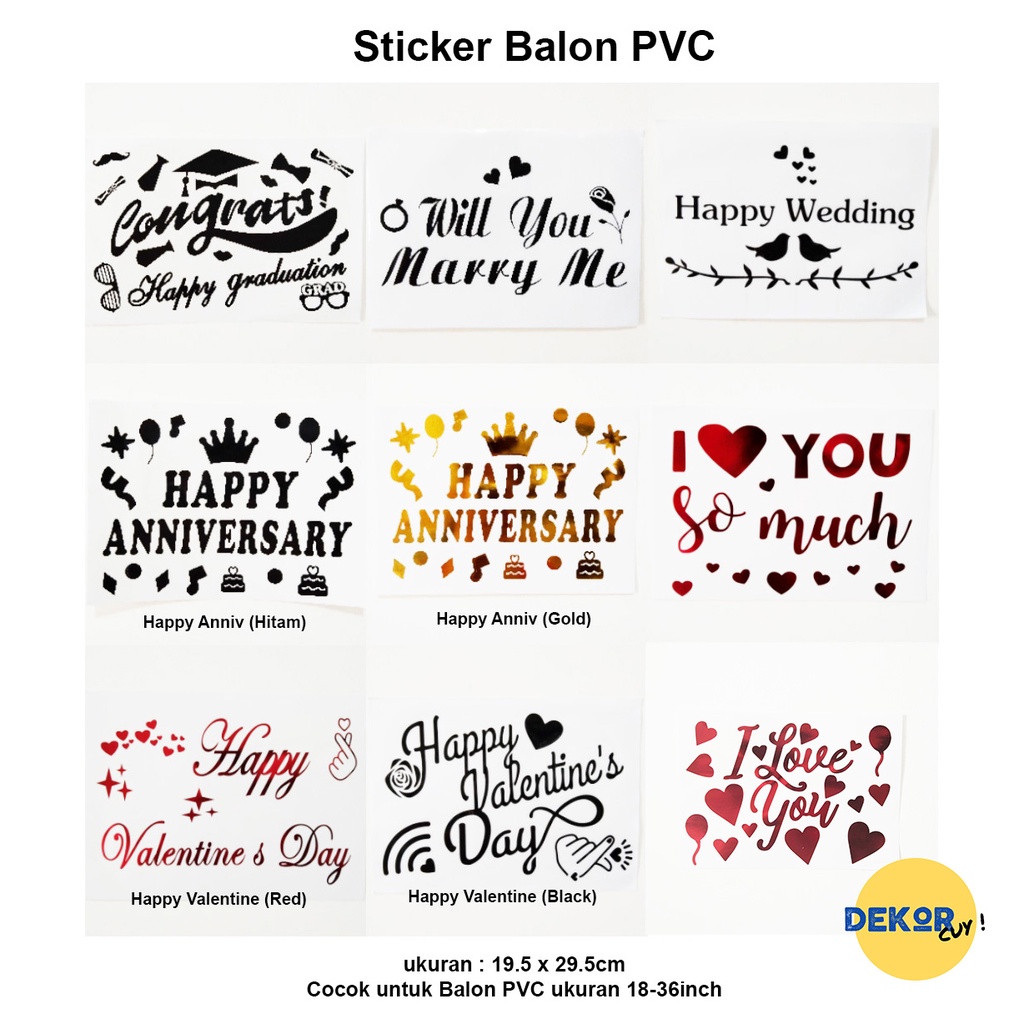 Jual STICKER BALON PVC ECER UNTUK BALON 10INCH, 18INCH, HINGGA 36INCH ...