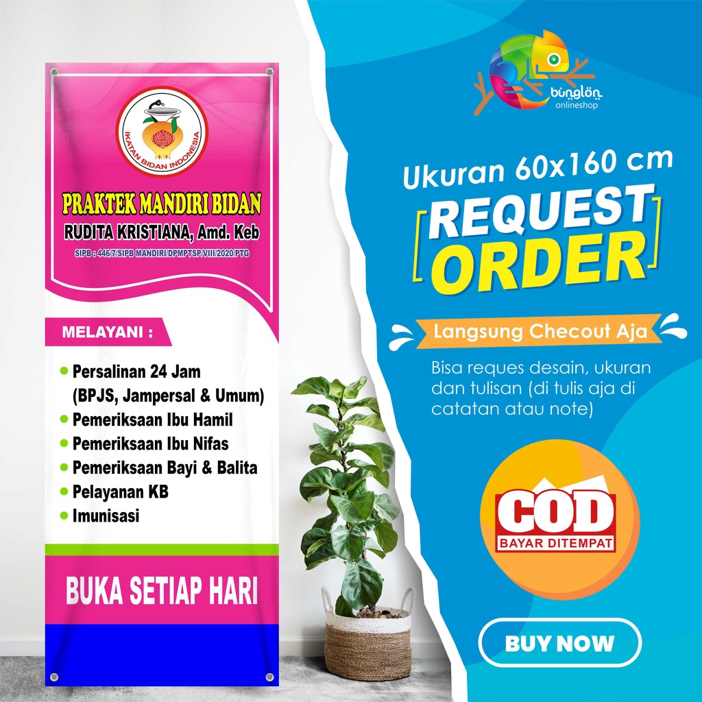 Jual Size 60x160 Cm, Spanduk Banner Berdiri Bidan, Model Pink | Shopee ...