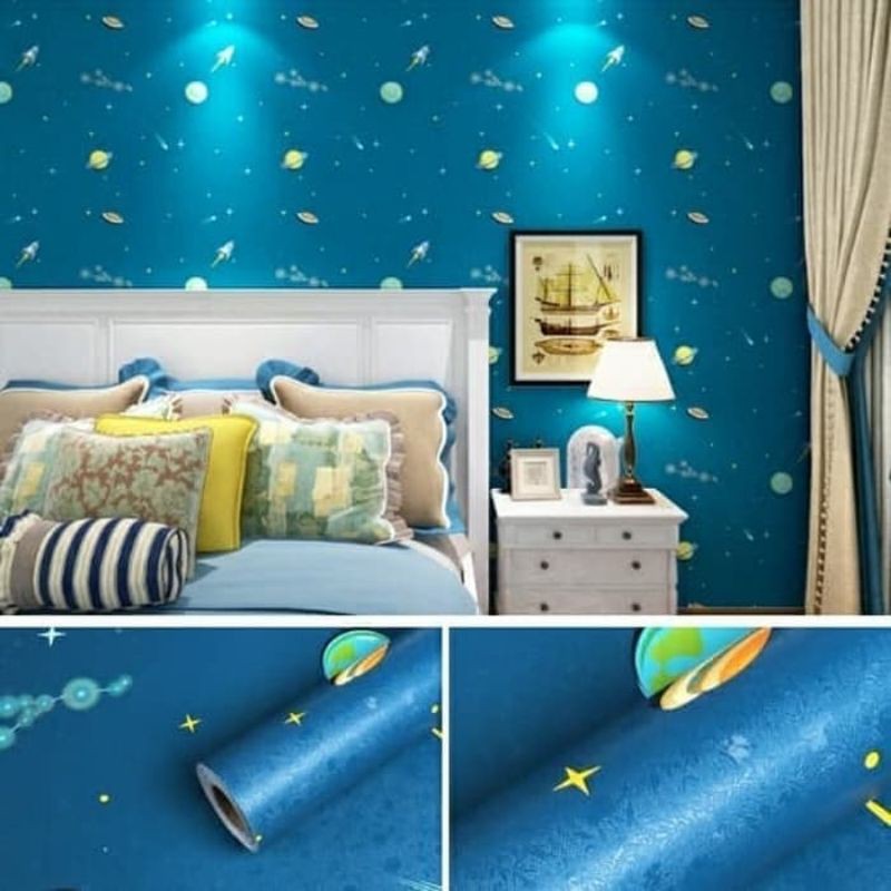 Jual wallpaper sticker dinding karakter planet angkasa biru | Shopee ...
