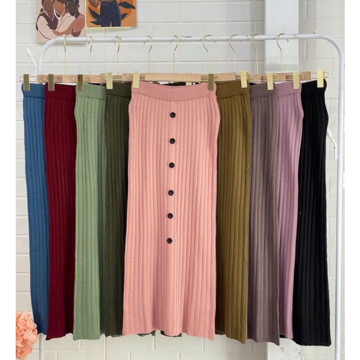 Jual ROK RAJUT KANCING / ROK SPAN KANCING RAJUT / ROK PANJANG WANITA ...