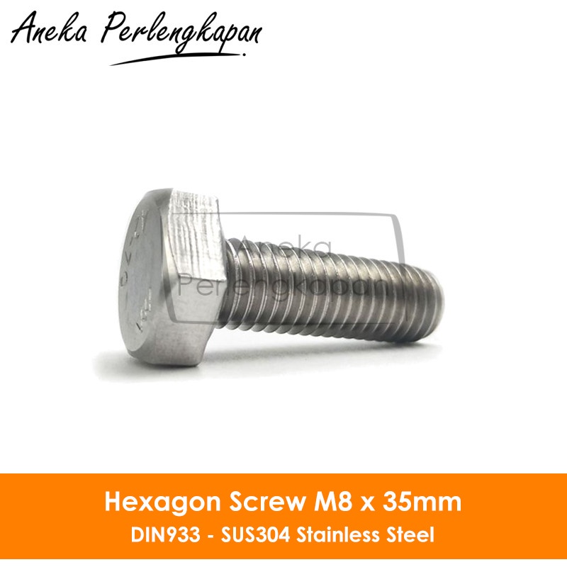 Jual DIN933 Hexagon Screw / Baut Hexa Stainless Steel M8 x 35mm | Shopee Indonesia