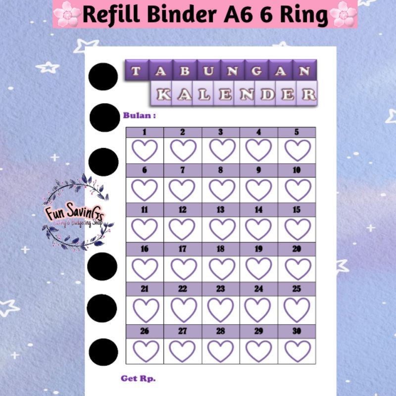 Jual [FUN] Isi Binder A6 6 Ring | Tabungan Kalender | Refill Binder | Monthly Saving Challenge ...