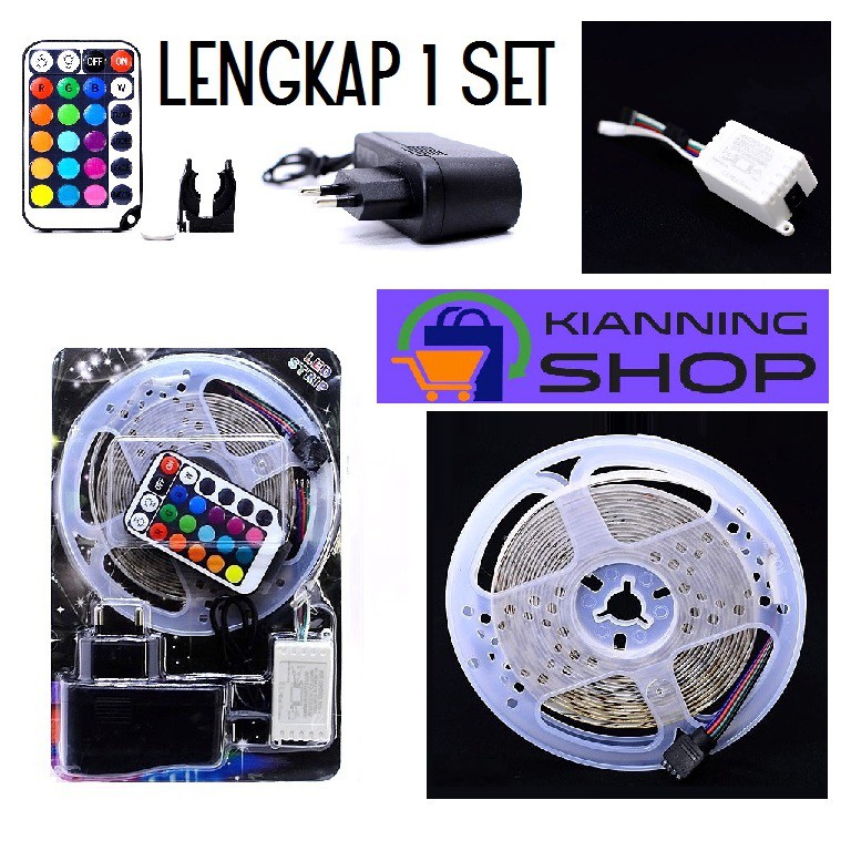 Jual Lampu Led Remot Strip 5M Rgb Warna Warni Lengkap Adaptor Controler ...