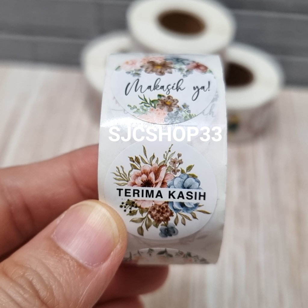 Jual 1 roll isi 500 pcs sticker label thank you flower / terima kasih ...