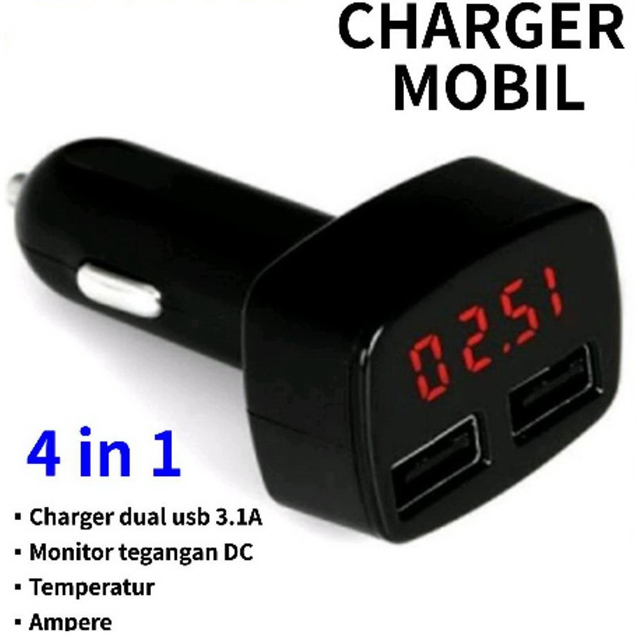 Jual Charger Mobil 4in1 Universal USB Charger Mobil + Voltmeter ...