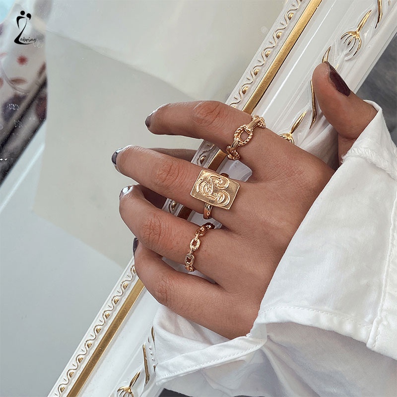 Jual 3pcs / Set Cincin Rantai Emas Model Terbuka Dapat Disesuaikan ...