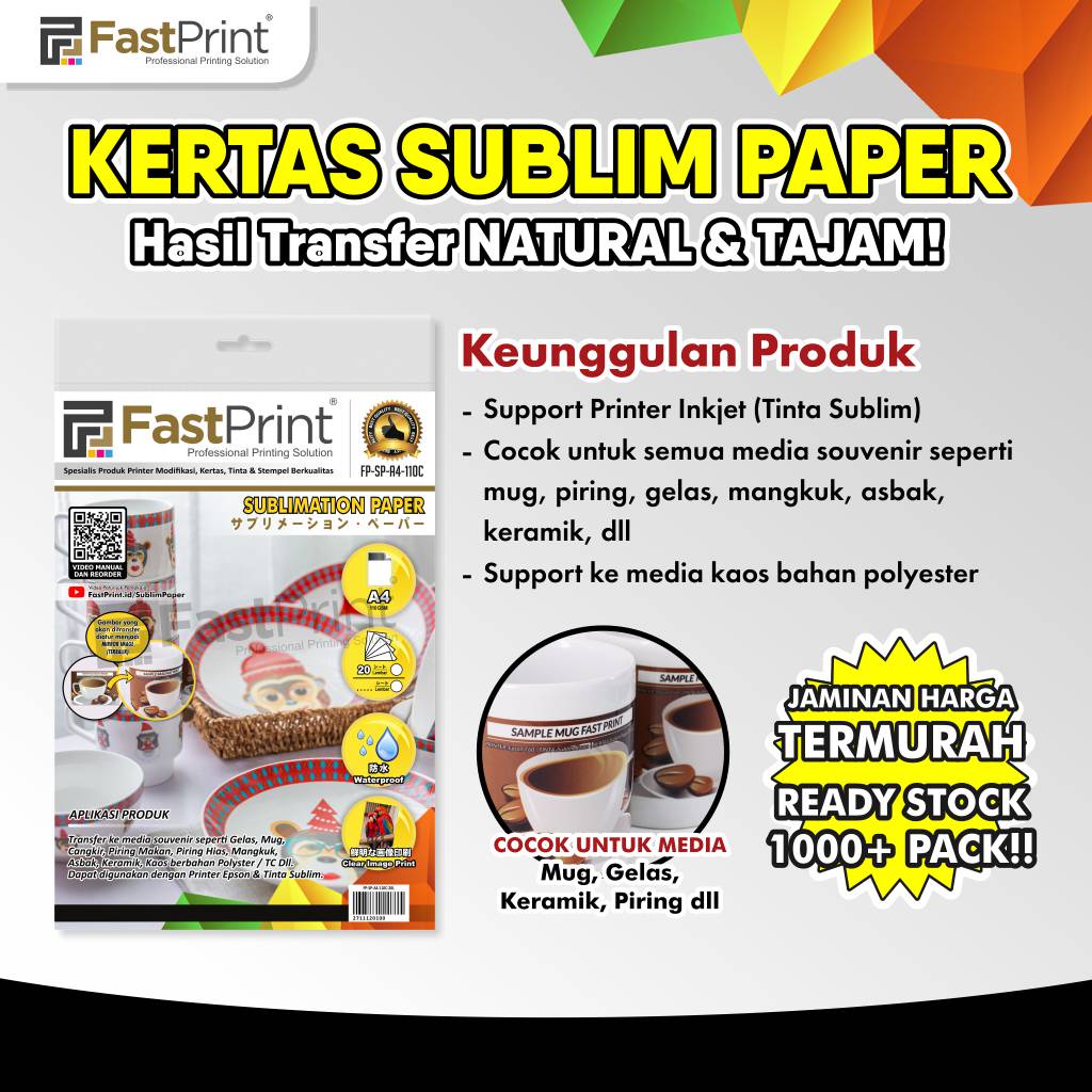 Jual Fast Print Kertas Sublim Sublimasi Sublimation Paper Ukuran A4 110 ...