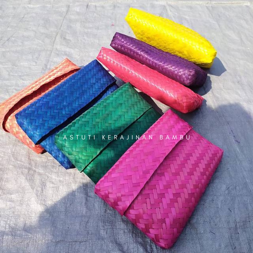 Jual Dompet Kotak L 25 x 17 cm/dompet souvenir/ dompet anyaman bambu ...