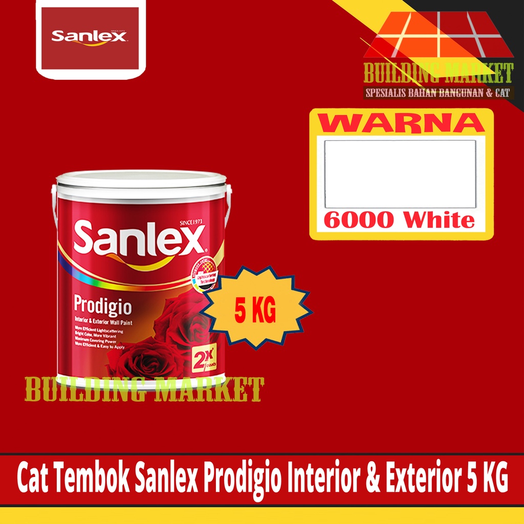 Jual CAT PLAFON GIPSUM CAT TEMBOK SANLEX PRODIGIO INTERIOR 6000 WHITE 5 ...