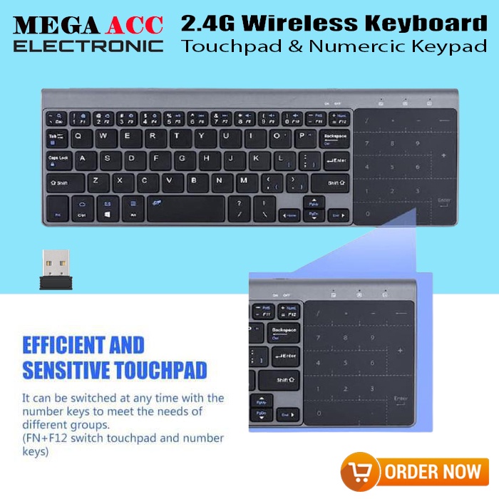 Jual Mini Wireless Keyboard 2.4G Portable With Touchpad Numeric Keypad ...