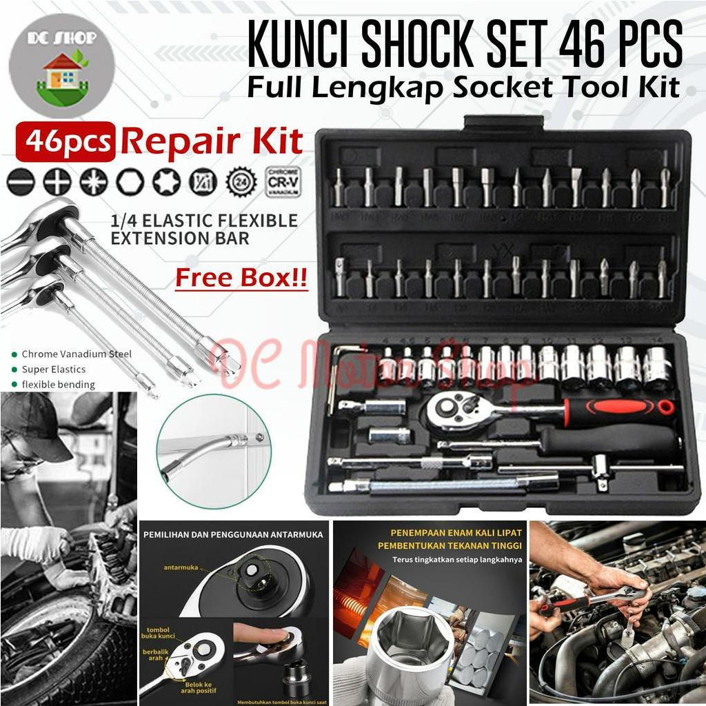 Jual Kunci Shock SOK 46 PC Set Socket (1/4 ") Full Lengkap Socket Tool ...