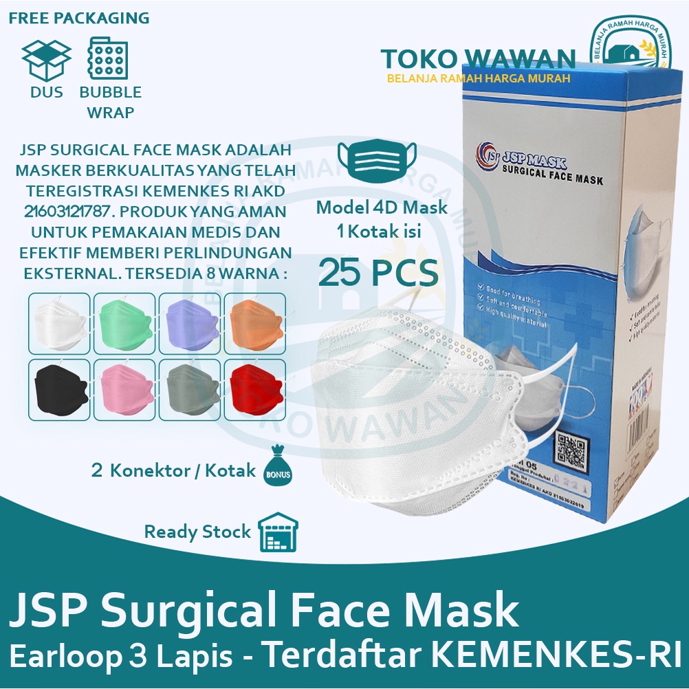 Jual Masker Medis JSP KF94 KN95 3 Ply Surgical Mask Kemenkes / 1 Box isi 25 PCS / Model Convex ...
