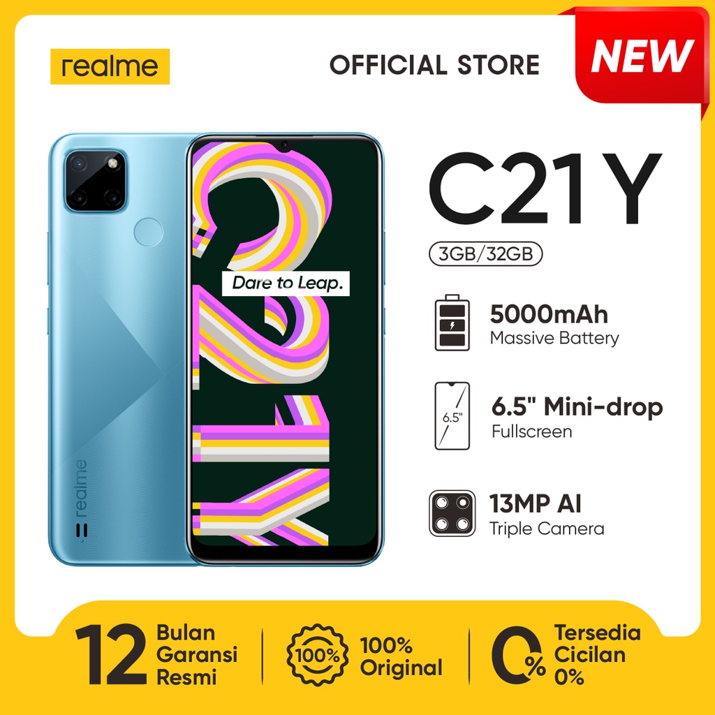 Jual HP realme C21Y 3/32GB [5000mAh, 13MP AI Triple Camera, 6.5" Mini ...