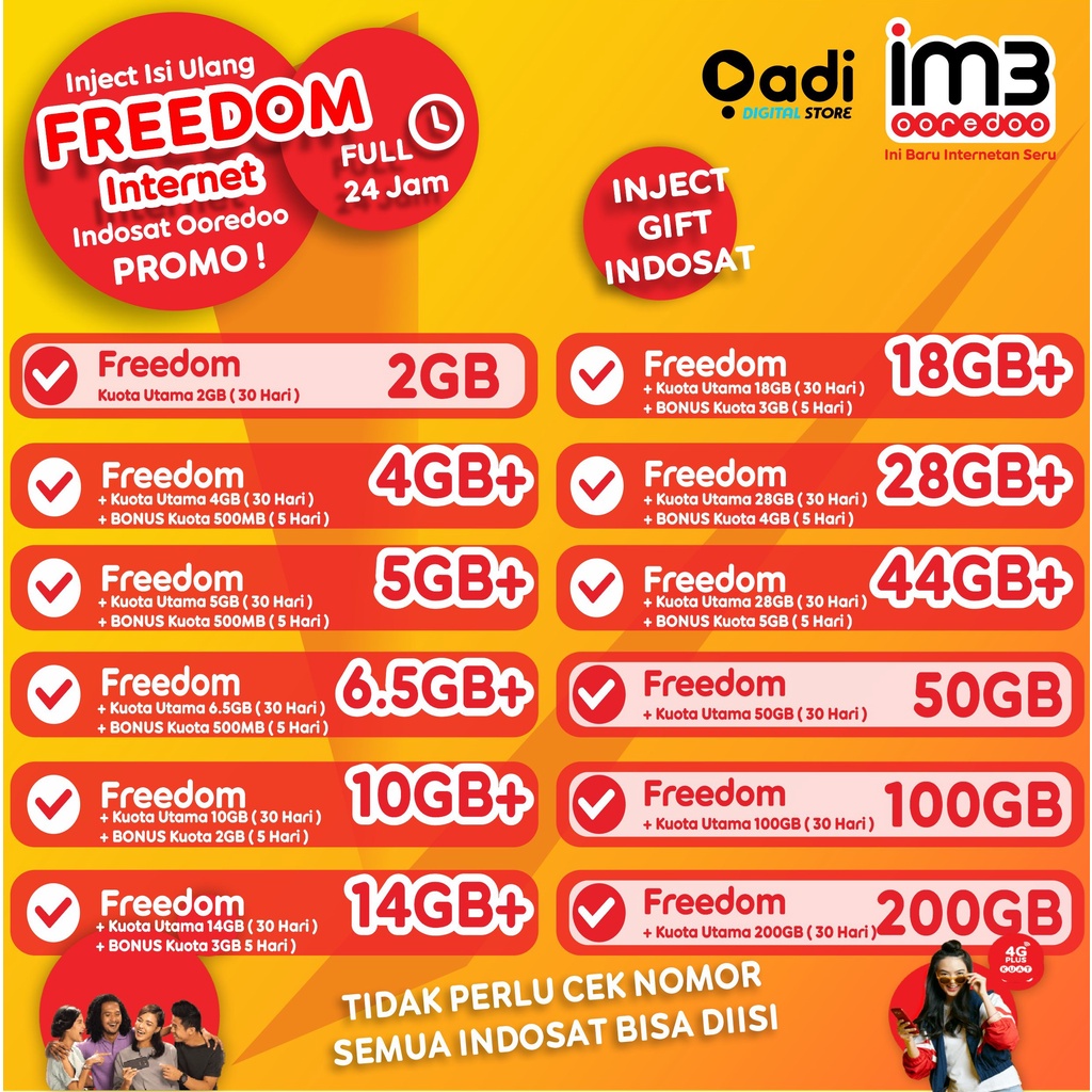 Jual Kuota Indosat Freedom Internet Full 24 jam 30 Hari | Shopee Indonesia