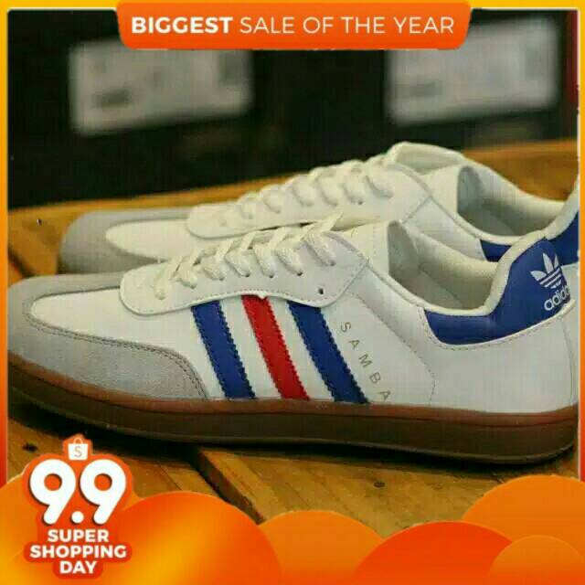 Jual Sepatu Adidas Samba Putih Kombinasi Garis Biru Merah biru/Sepatu ...