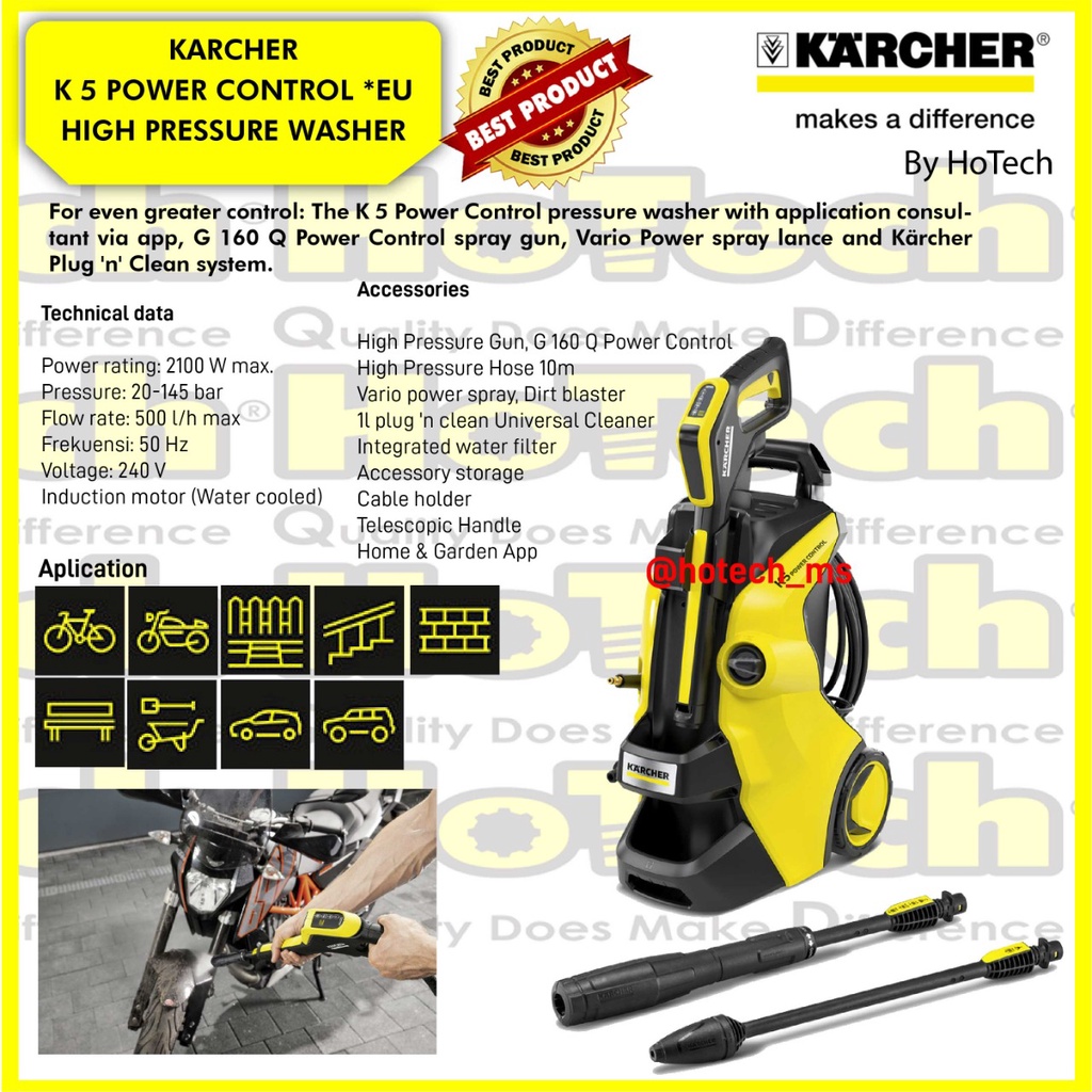 Jual KARCHER HIGH PRESSURE WASHER K 5 POWER CONTROL 2100 Watt 145 Bar | Karcher | Alat Steam ...