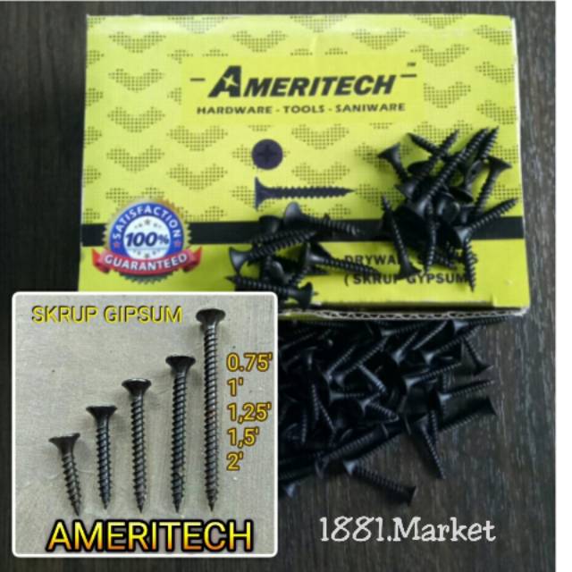 Jual SKRUP GYPSUM / SEKRUP GIPSUM AMERITECH HITAM 1 INCH 1 KOTAK ...