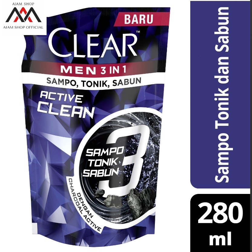 Jual Clear Shampo Men 3in1 Active Clean Reffil (Shampo,Sabun,Tonik ...