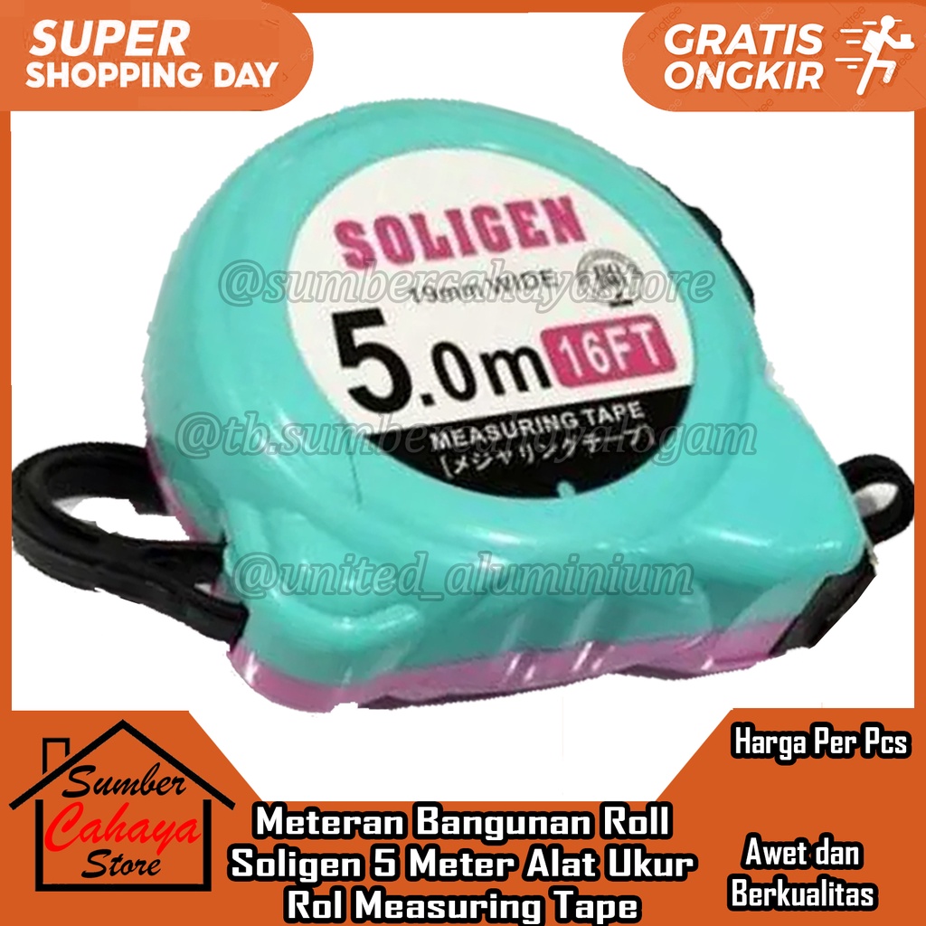 Jual Meteran Bangunan Roll Soligen 5 Meter Alat Ukur Rol Measuring Tape ...