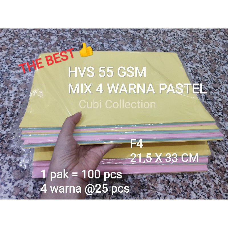 Jual KERTAS HVS 55 GSM MIX 4 WARNA PASTEL A4 (21 X 29,7 CM) & F4 (21,5 ...