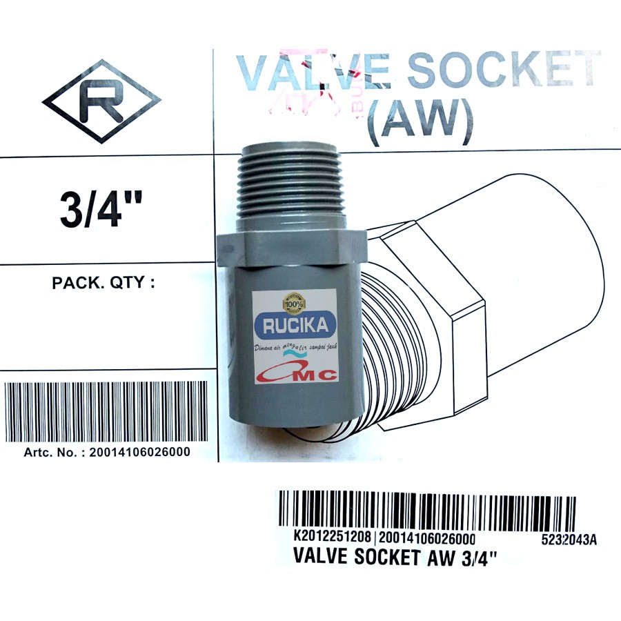 Jual Sambungan Pralon Valve Socket Aw Sock Sok Drat Luar 3/4 Inch ...
