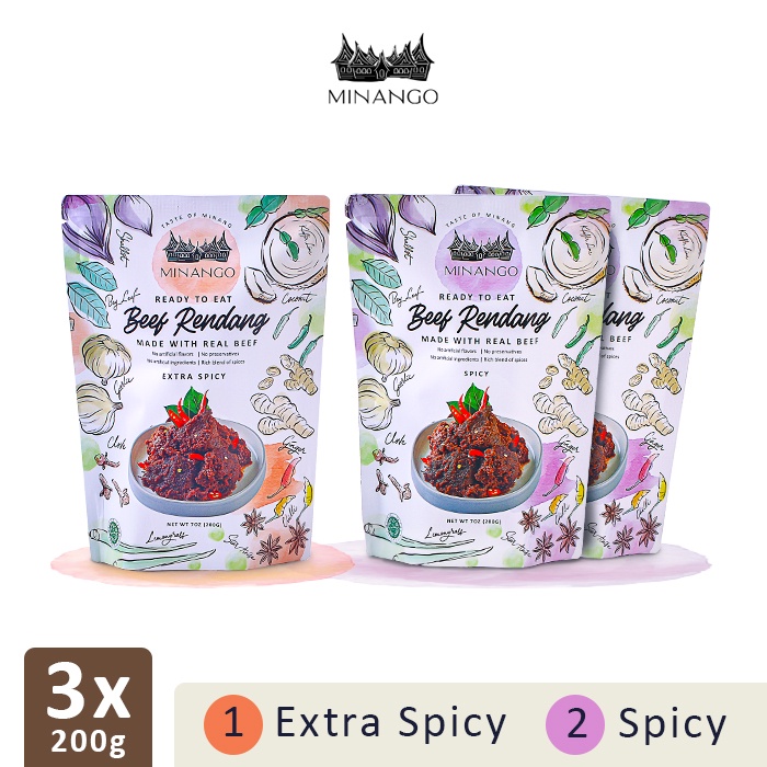 Jual MINANGO Bundle of 3 Beef Rendang Daging Sapi Padang 200 gram Siap Saji Halal | Shopee Indonesia