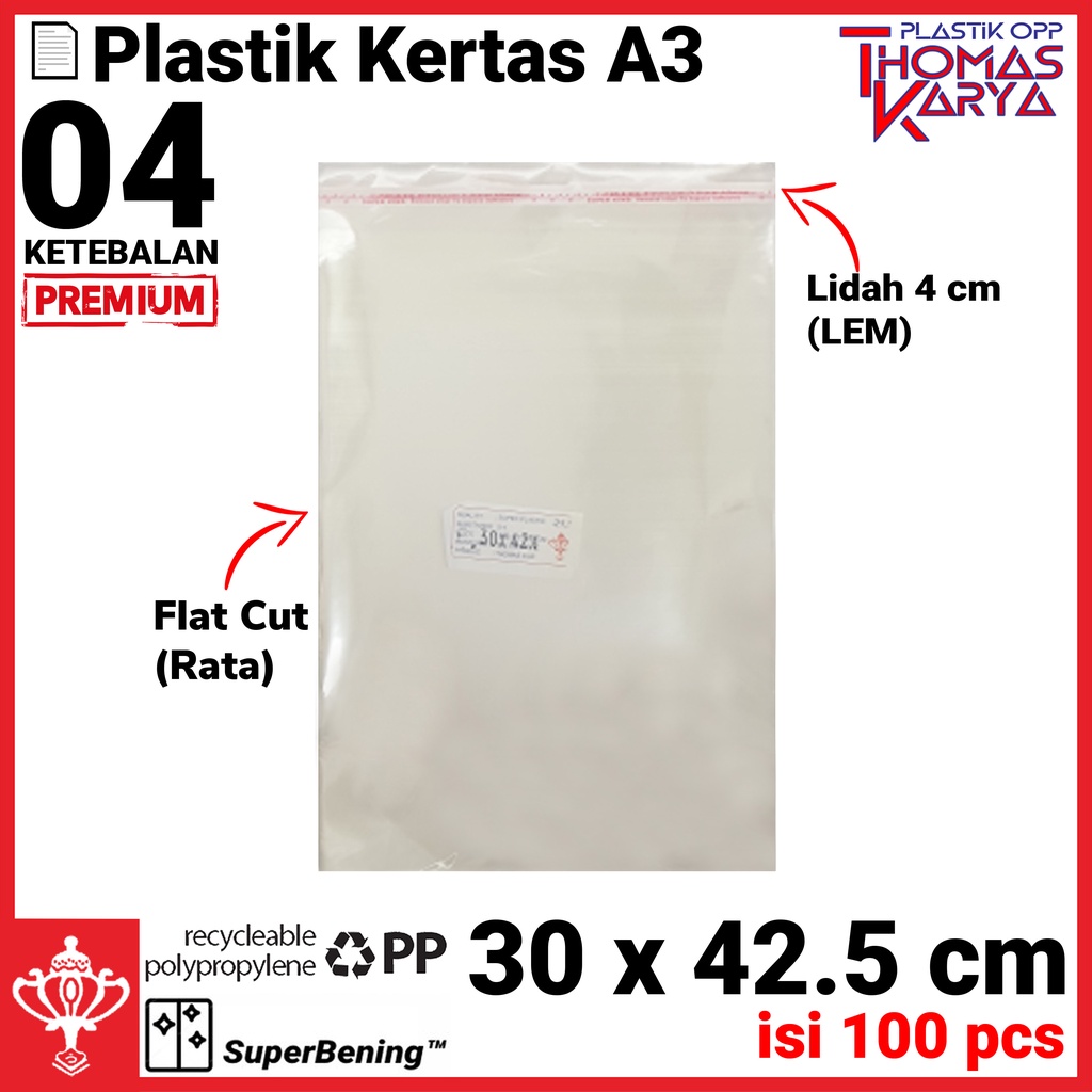 Jual Plastik OPP 30x42,5 TEBAL isi 100 Kantong Bening Kemasan Kertas A3 ...