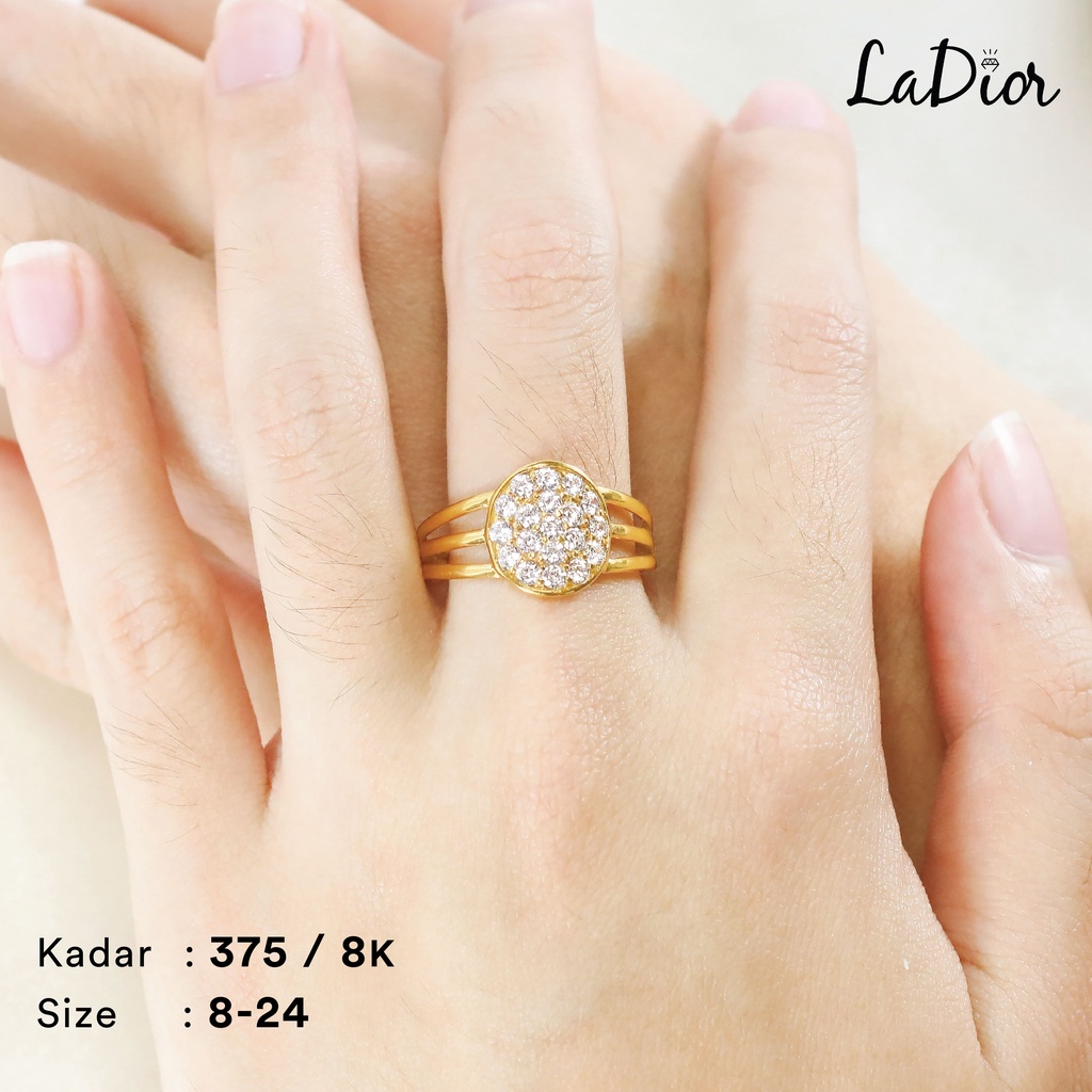 Jual LADIOR - Cincin Emas Asli kadar 375 Diamond Look Model Garis Bulat ...