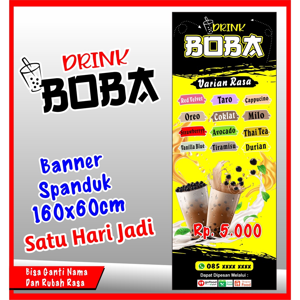 Jual Banner Boba, Spanduk minuman BOBA 160X60cm COD | Shopee Indonesia
