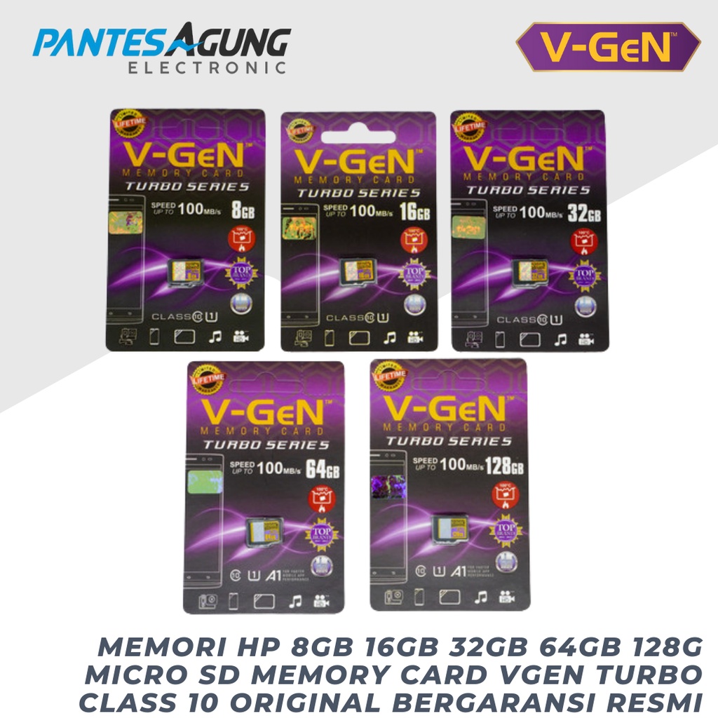 Jual MEMORI HP 8GB 16GB 32GB 64GB 128G MICRO SD MEMORY CARD VGEN TURBO ...
