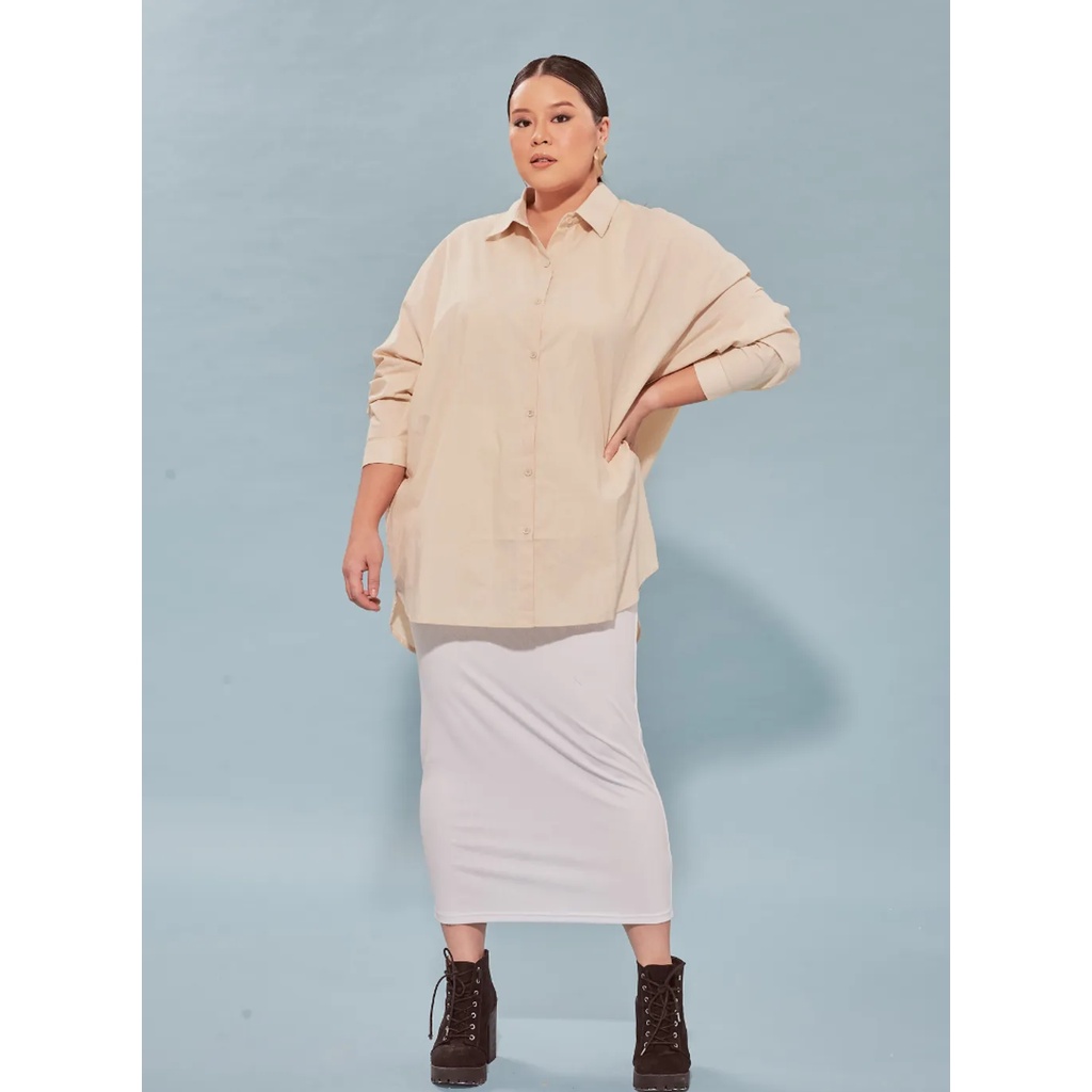 Jual Curva Fabulous - Kemeja Dropped Shoulder Oversize Shirt - Milk Tea ...