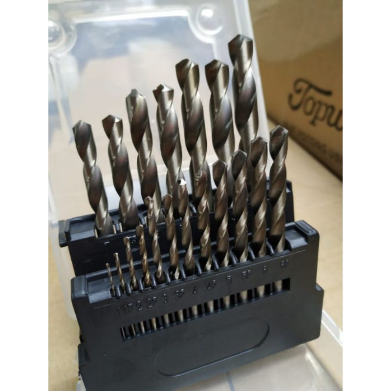 Jual mata bor besi 1 mm s/d 10 mm - mata bor set 19 pcs - hss twist ...