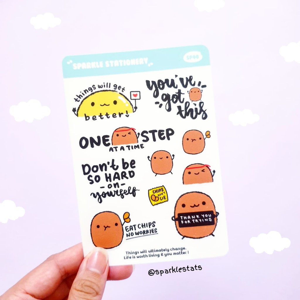 Jual Sparkle Stationery Motivation Potato Vinyl Sticker Planner Sticker ...