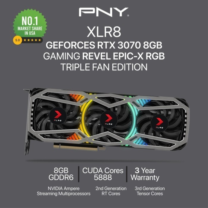 Jual PNY RTX 3070 8GB GDDR6 XLR8 REVEL EPIC-X RGB Triple Fan Edition ...