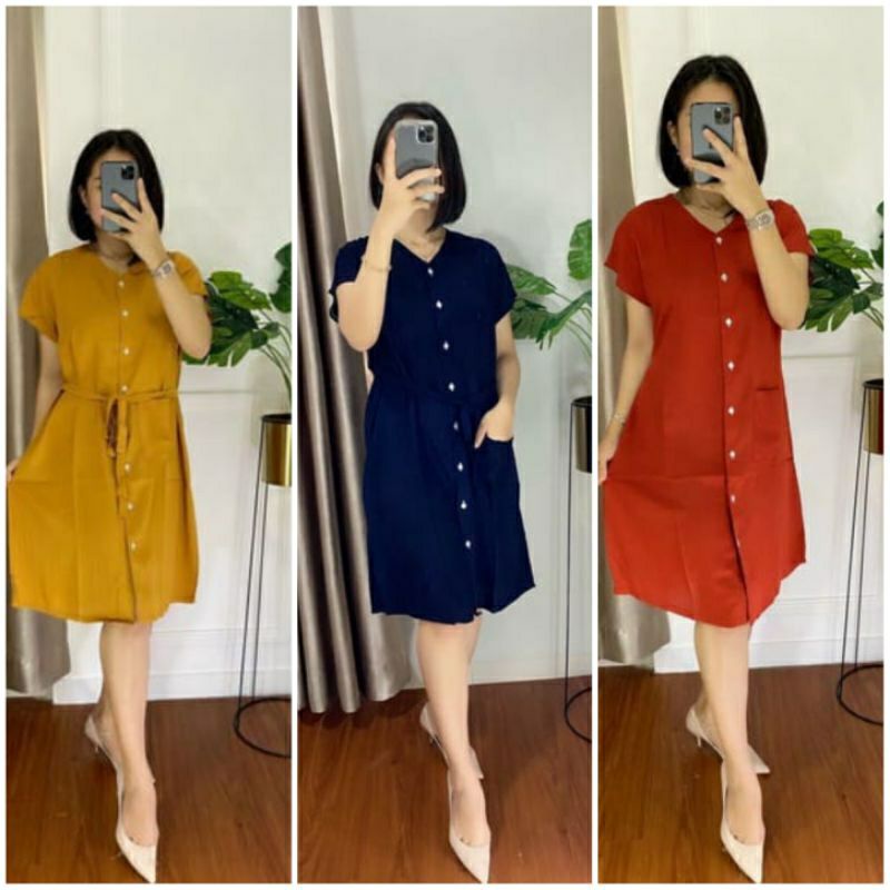 Jual DRESS POLOS KASUAL LENGAN PENDEK MIDI/DRESS MIDI KANCING DEPAN ...