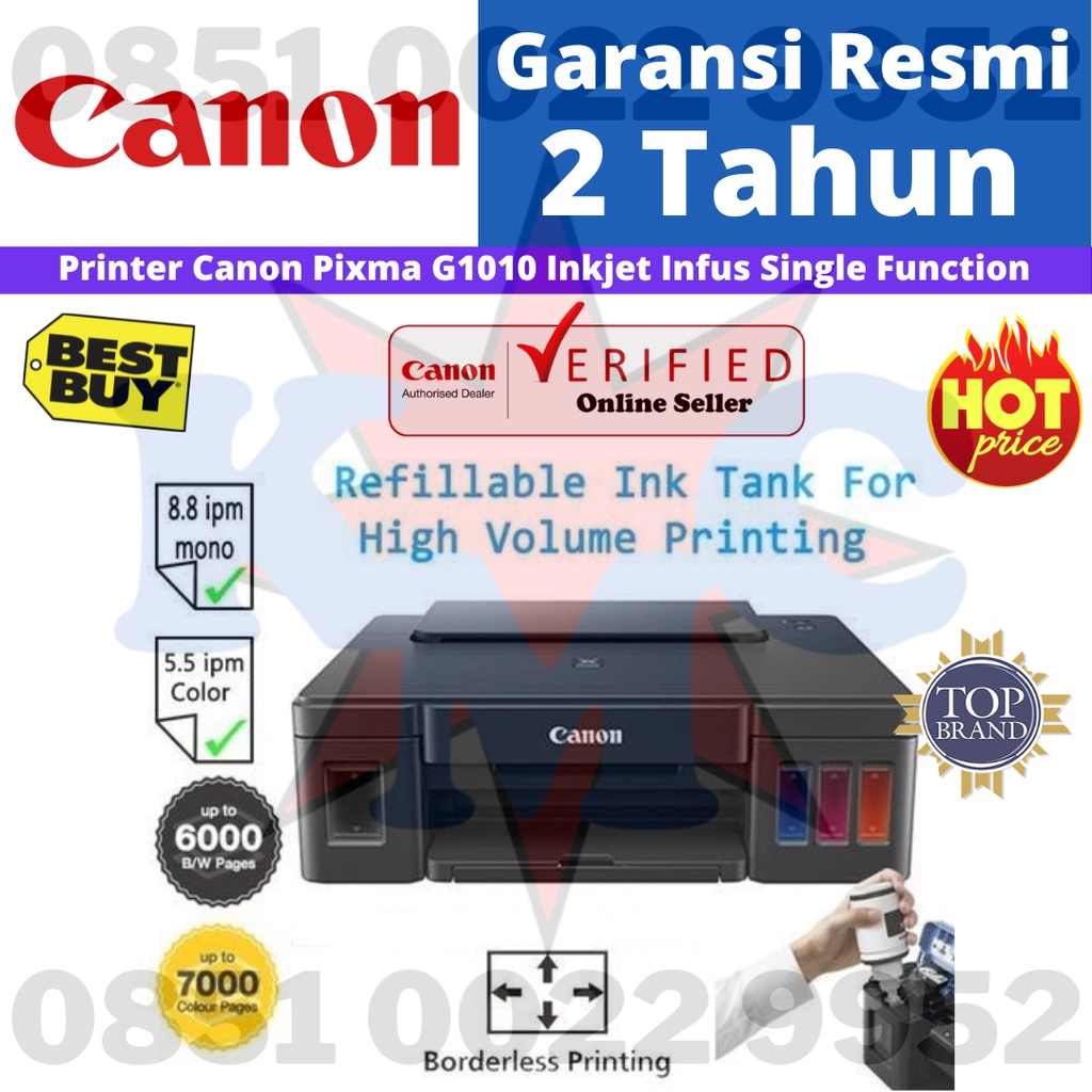 Jual PRINTER CANON PIXMA INKJET G 1010 PRINT ONLY RESMI G1010 INFUS ...