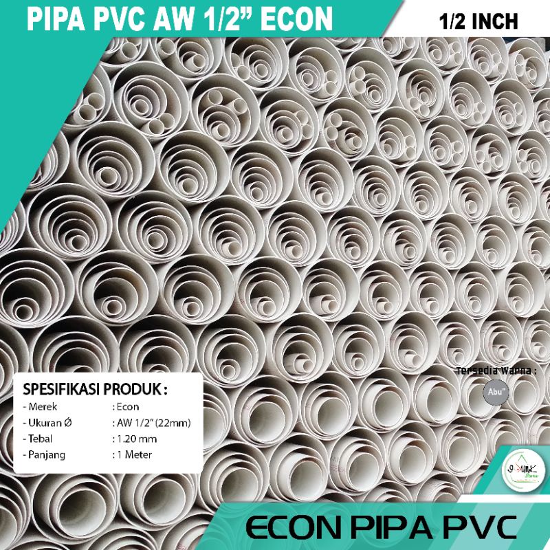 Jual Pipa AW 1/2 inch / Pipa PVC 0.5 inch ECON Panjang 1 METER | Shopee ...