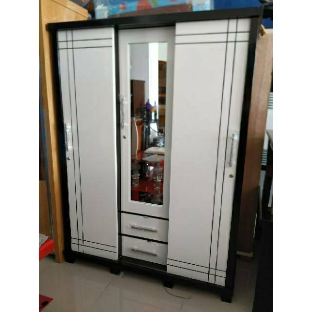Jual lemari pakaian kayu 3 pintu sliding kaca lemari minimalis melamic ...