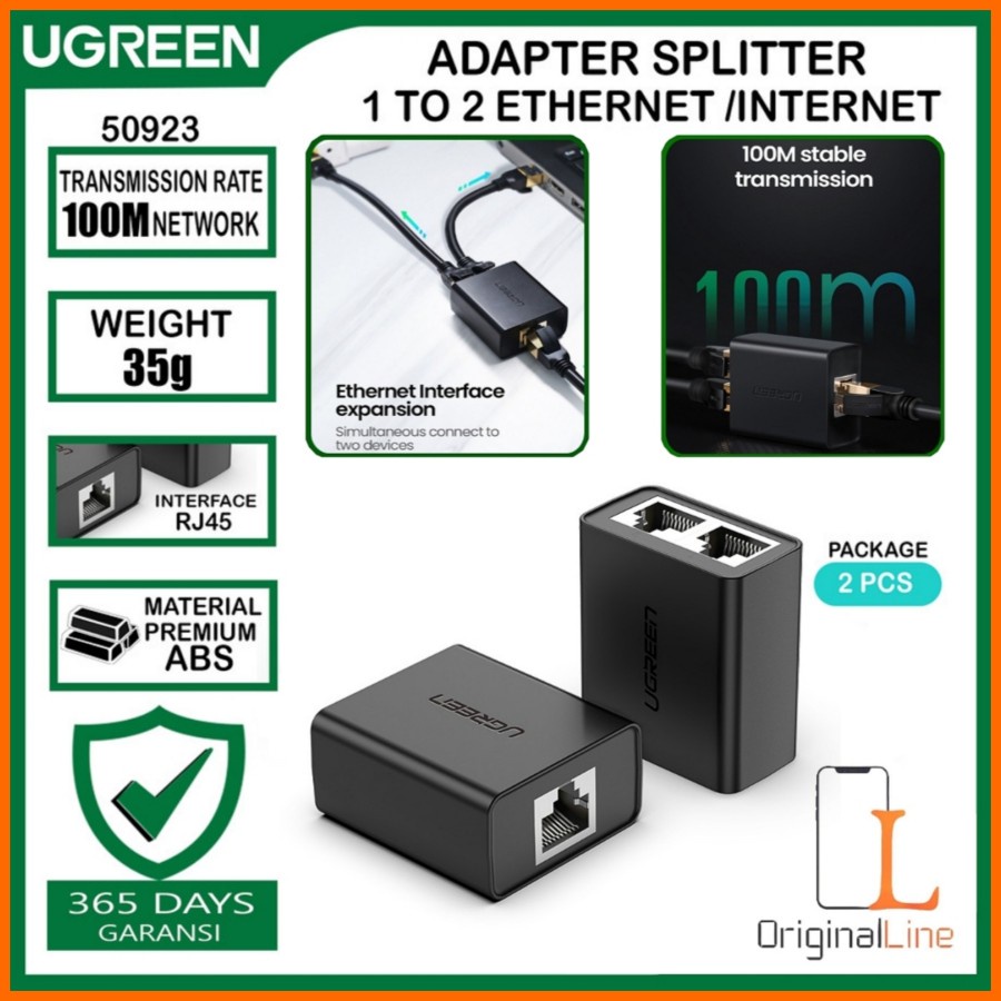 Jual SPLITTER ADATER LAN RJ45 UGREEN 50923 SPLIT 1 to 2 ETHERNET ...