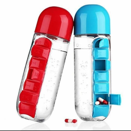 Jual BOTOL MINUM DENGAN TEMPAT OBAT 7 HARI PIL & VITAMIN ORGANIZER ...