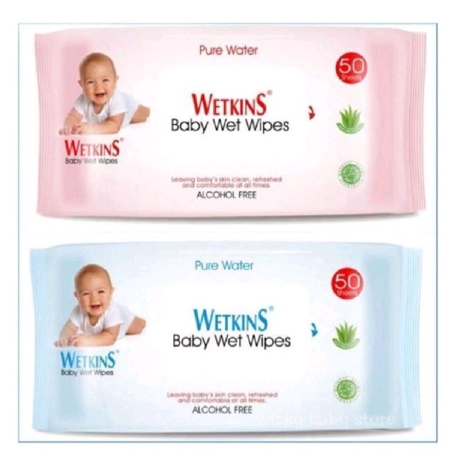 Jual Tisu Tissue Basah Wetkins Baby Blue Pink ISI 50 Sheets | Shopee ...