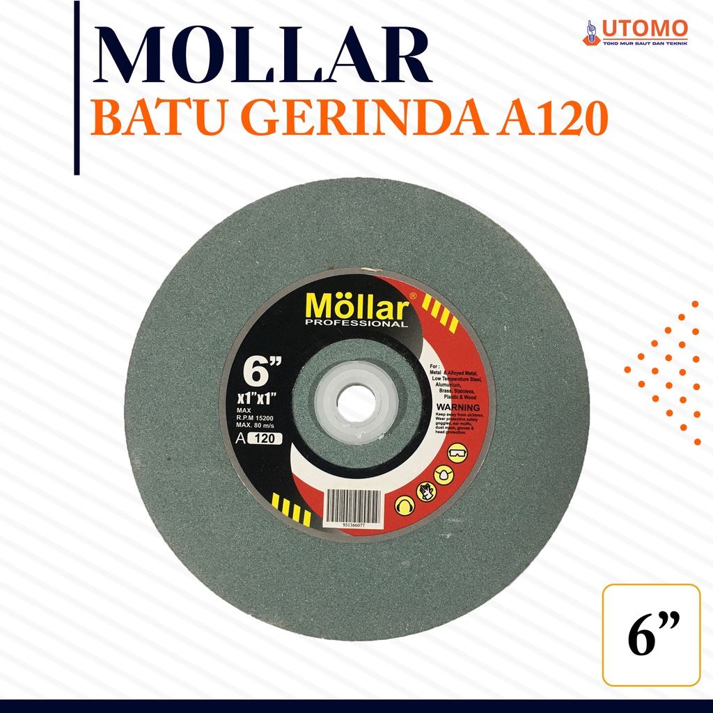 Jual MOLLAR Batu Gerinda Duduk 6" Inch Grit 120 Bench Grinder Batu Asah ...
