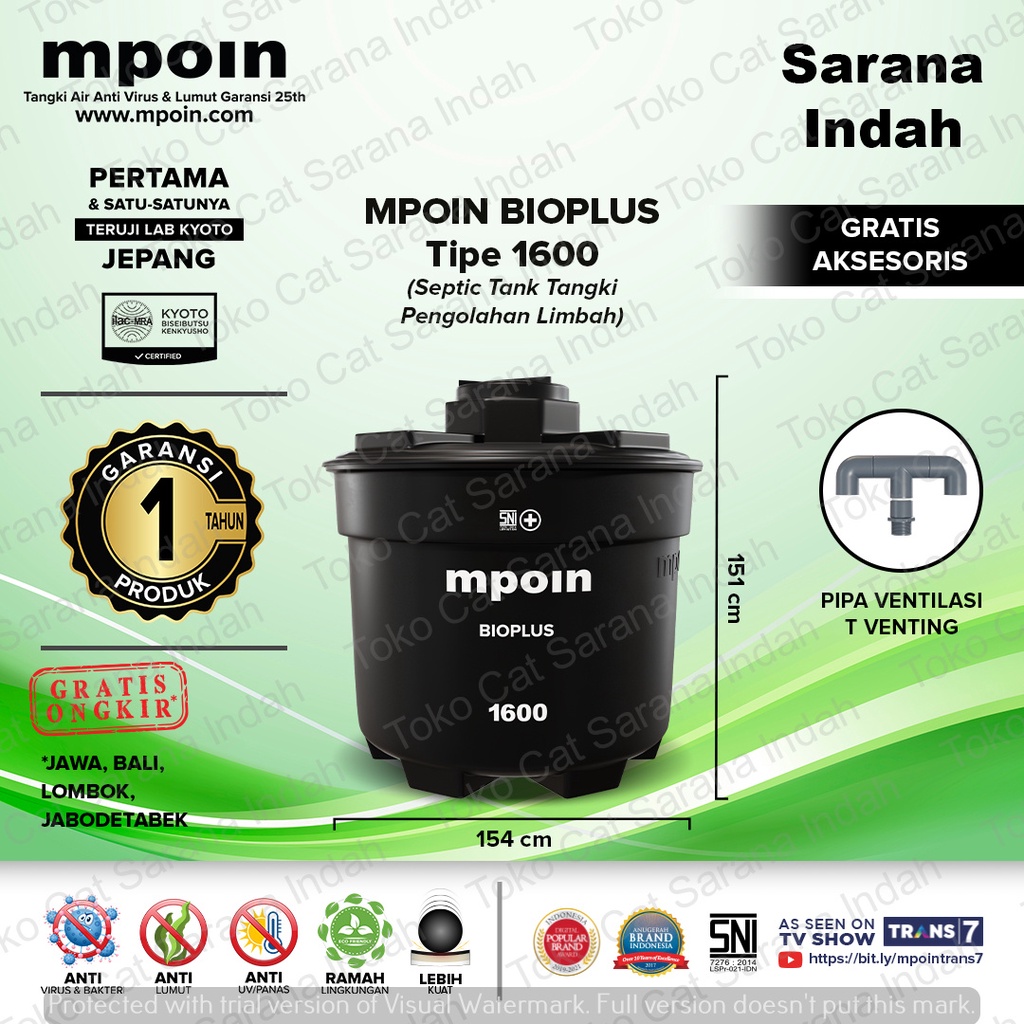 Jual BIO SEPTIC TANK MPOIN B1600 1000L BIOPLUS SERIES SEPTIC TANK 1000 ...