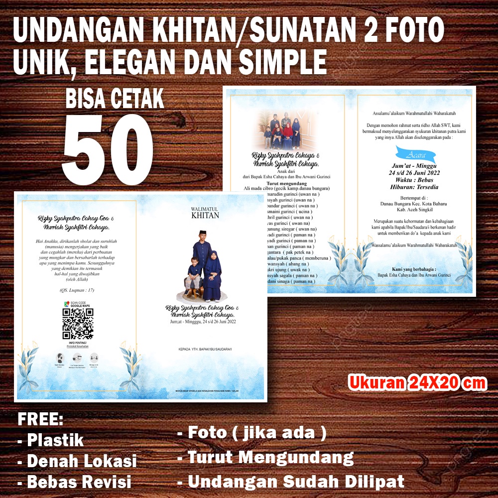 Jual UNDANGAN KHITAN/SUNATAN 2 FOTO MURAH, SIMPLE, ELEGAN DAN UNIK ...
