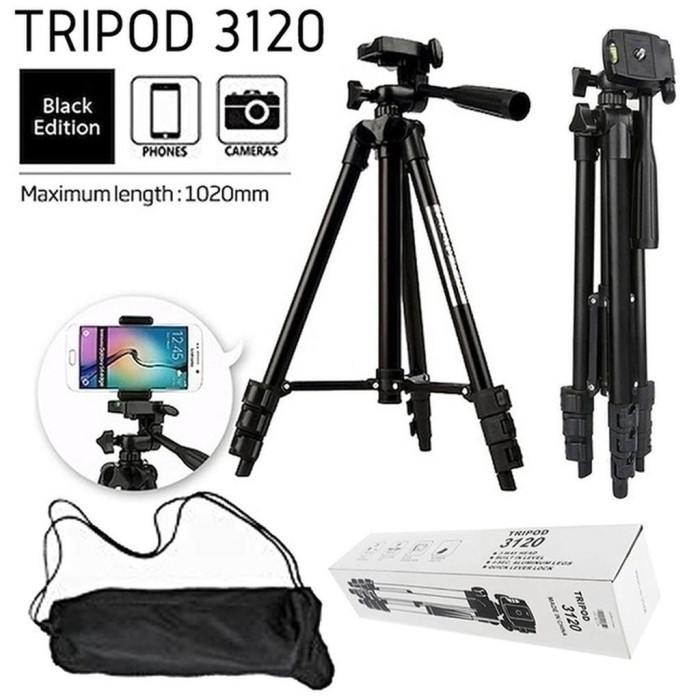 Jual Tripod HP atau handphone camera 1 meter BLACK 3120 plus pack dus ...