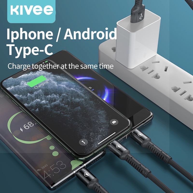 Jual KIVEE Kabel Data 3 in 1 Fast Charging 18W 3.0A USB to Lightning ...